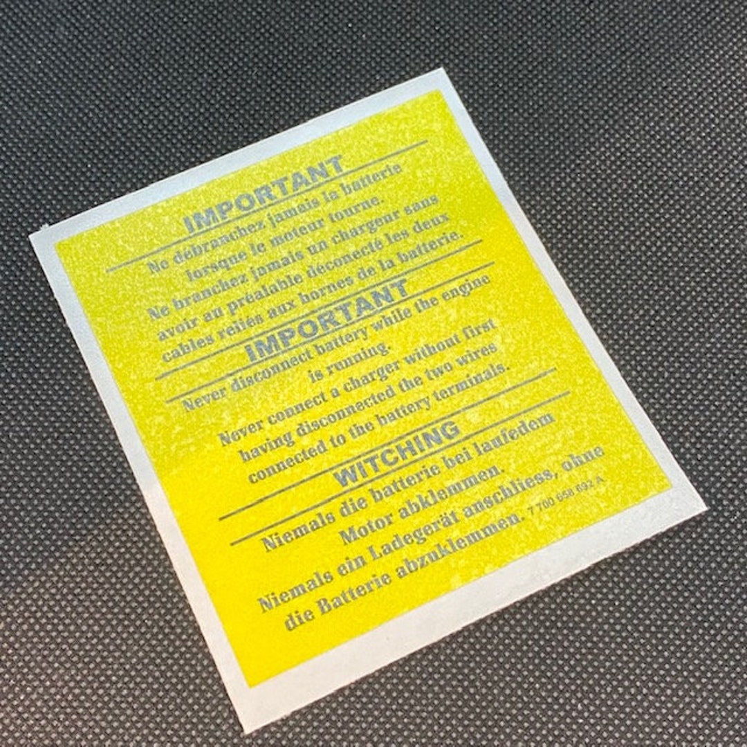 Engine Compartment Labels, Renault 4, 4l, R5, R4, R8, R12, Super5 ...
