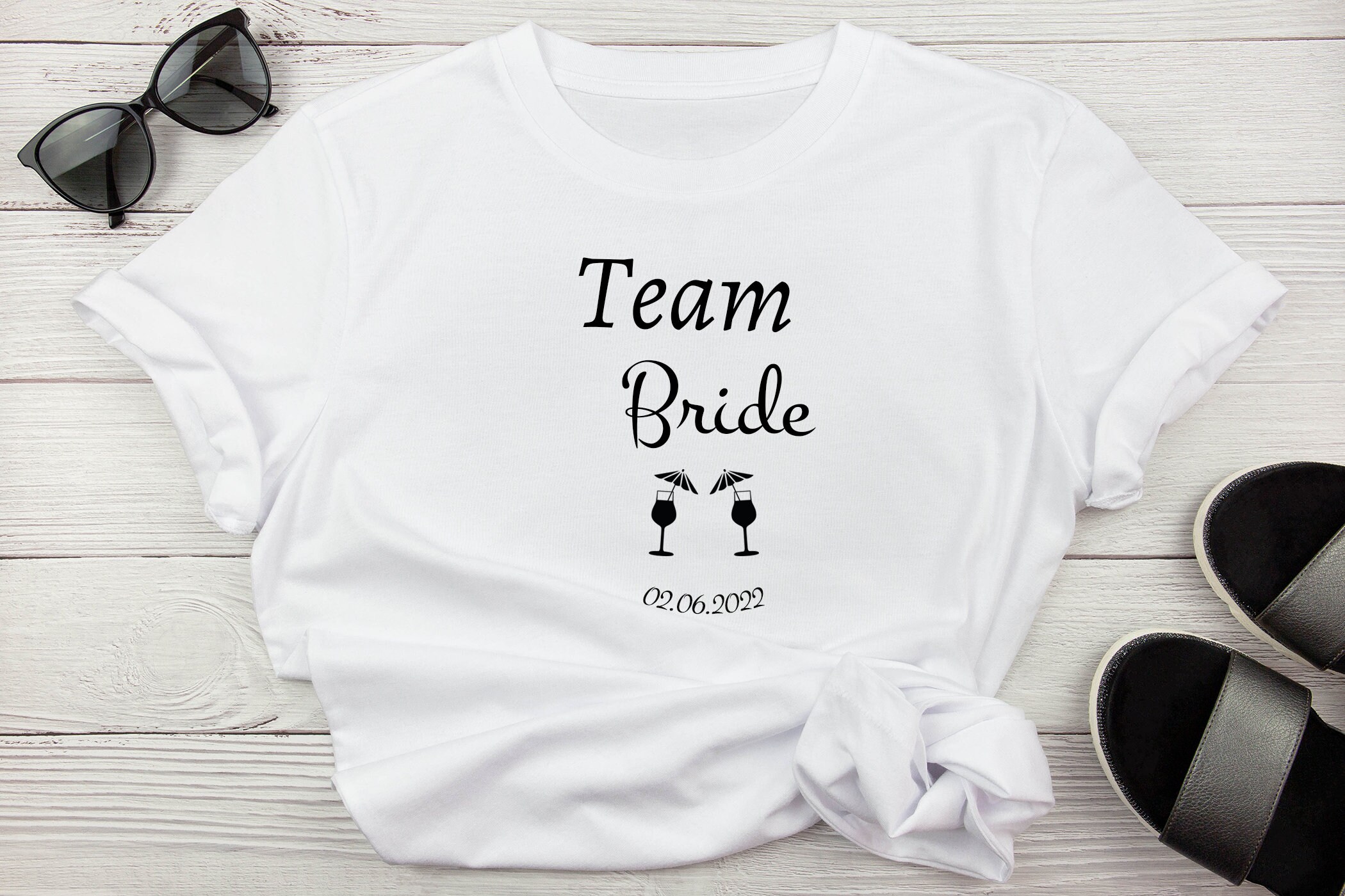 EVJF +Prénom+Date, Team Bride, Team De La Mariée T-Shirt Personnalisé