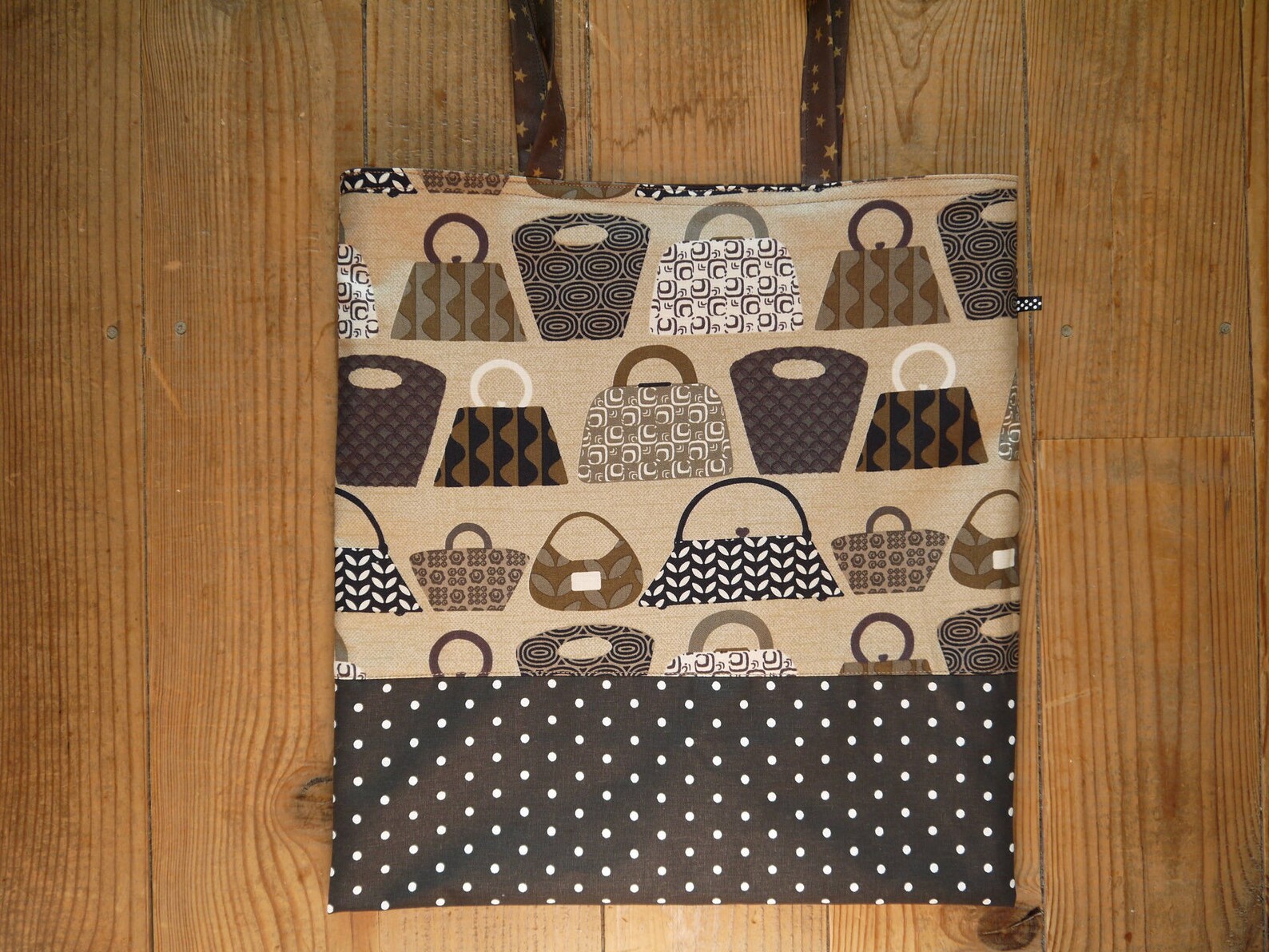 Tote Bag Lined and Reversible Pattern "handbags Vintage, Polka Dots and ...