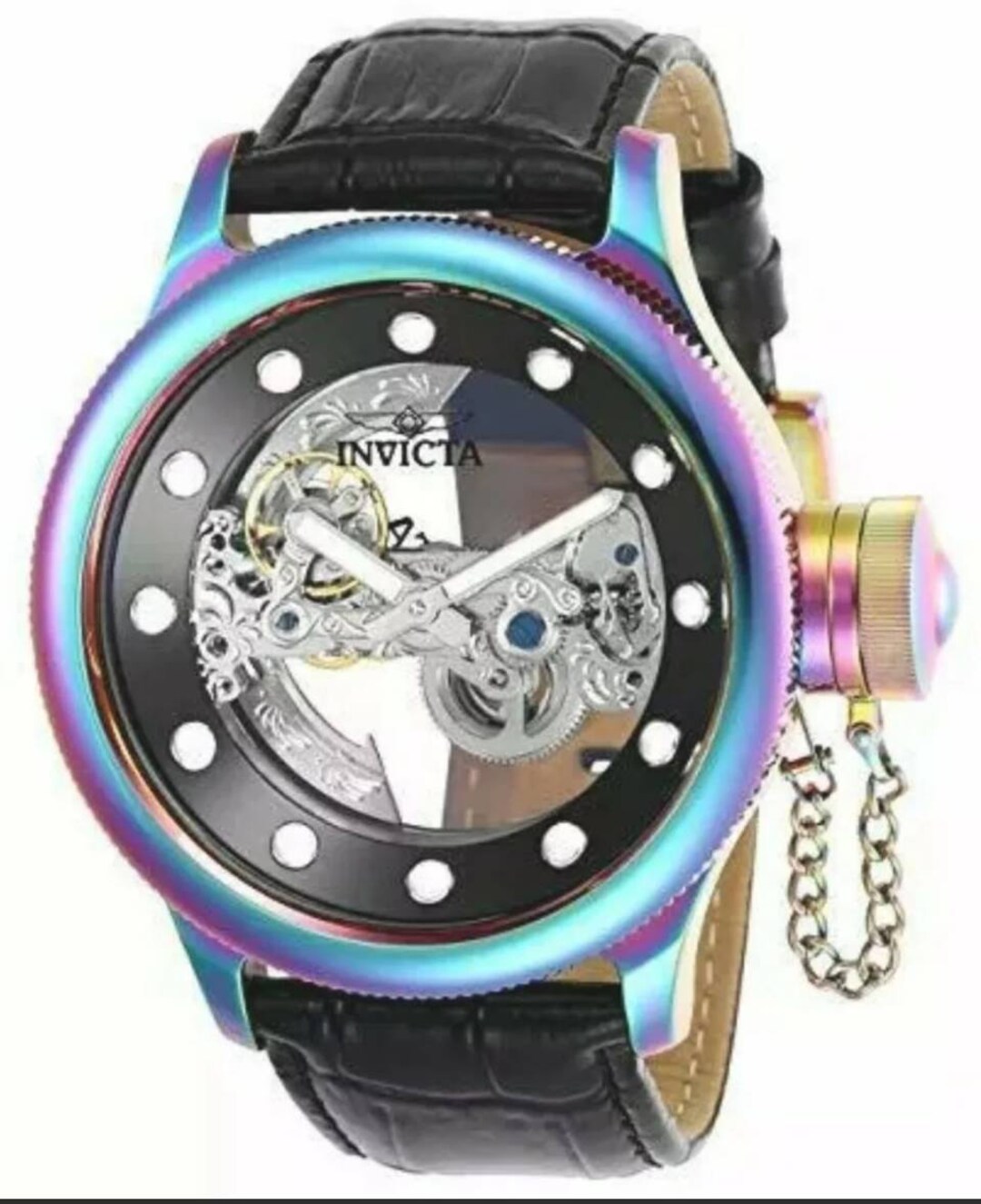 Invicta 26719 Russian Diver Black Dial Leather Strap Automatic Rainbow ...