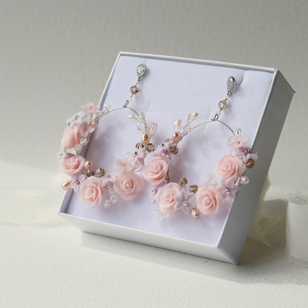 Flower Hoop Earrings, Bridal Hoop Earrings, Flower Hoop Earrings ...