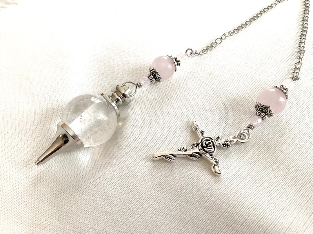 PENDULUM in Rock Crystal and Rose Quartz Rose Cross in - Etsy