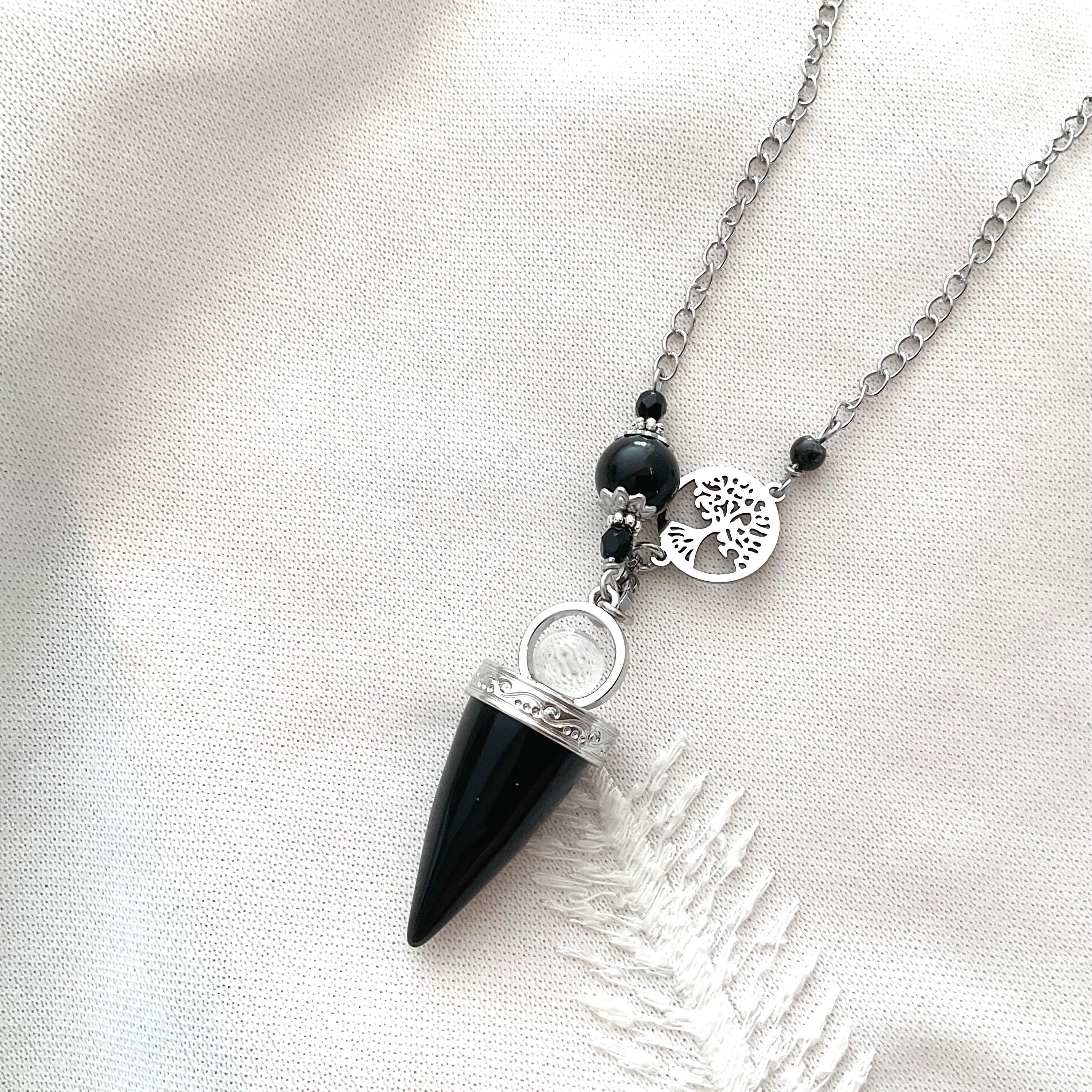 Necklace With Onyx Point and Obsidian Bead, Tree of Life Design in ...