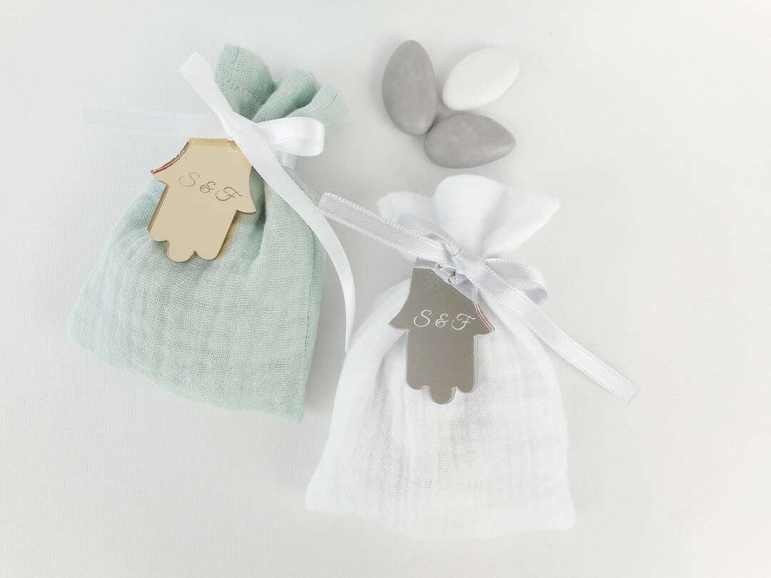 Double Cotton Gauze Candy Bag and Ribbon in a Choice of Colors, Wooden ...
