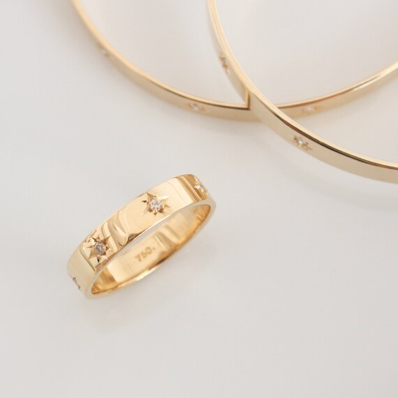 14K18K Solid Gold 7 'WISH STAR' Sunset Diamond Ring | Etsy