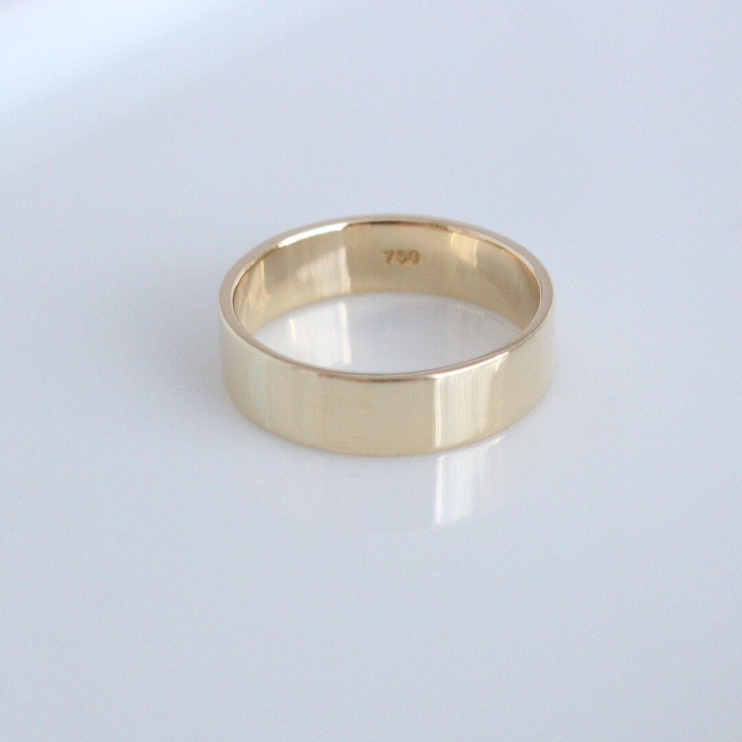 14K Solid Gold Daily 5mm Flat Ring/couple Ring/solid Gold Wave Ring ...
