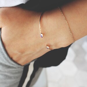 14K Solid Gold Duet RAINBOW MOONSTONE Open Bangle Bracelet/gold Bangle ...