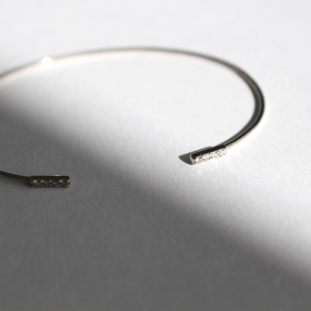 14K Solid Gold 'EIGHT DIAMONDS' Open Bangle Bracelet/gold Bangle ...