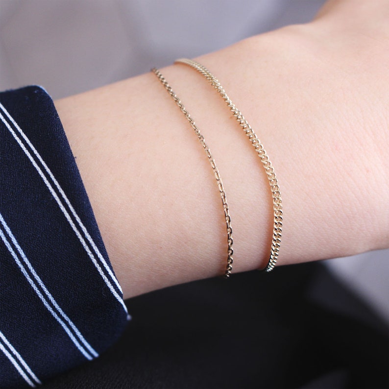 14K Solid Champagne Gold Chain Bracelet/solid Yellow Gold | Etsy