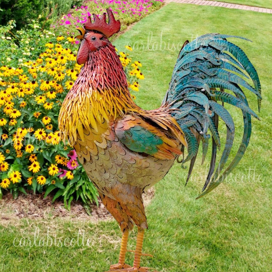 5.5 Foot Tall Iron Rooster Garden Statue - Etsy