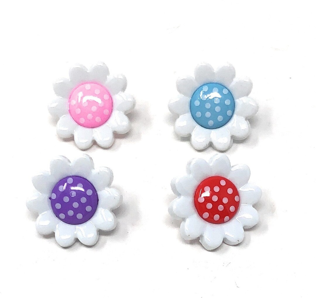 Fancy Daisy Flower Buttons 14mm With Polka Dots Color of Your Choice ...