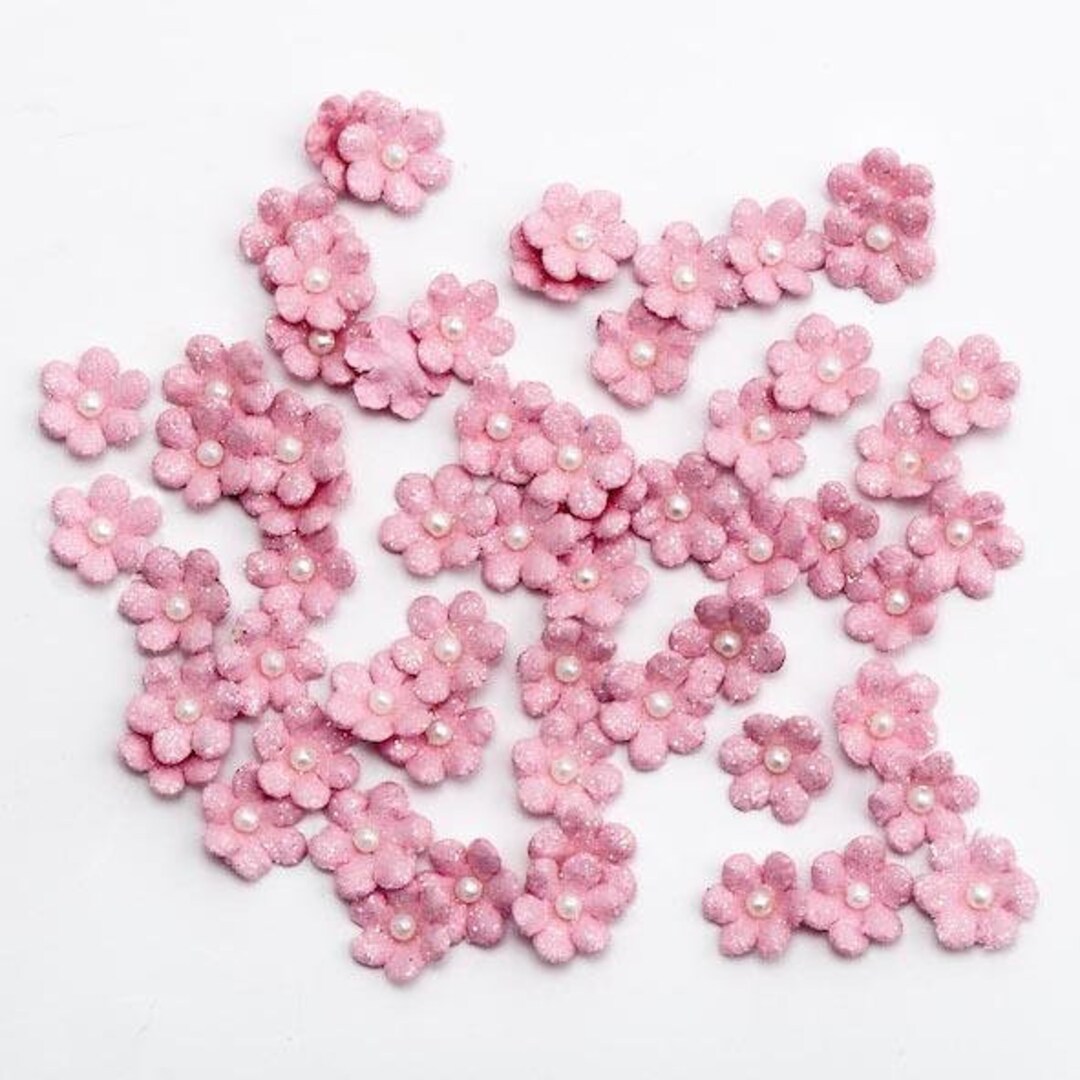 Mini Craft Glitter Paper Flowers With Pearl 1CM Lot of 60 / DIY ...