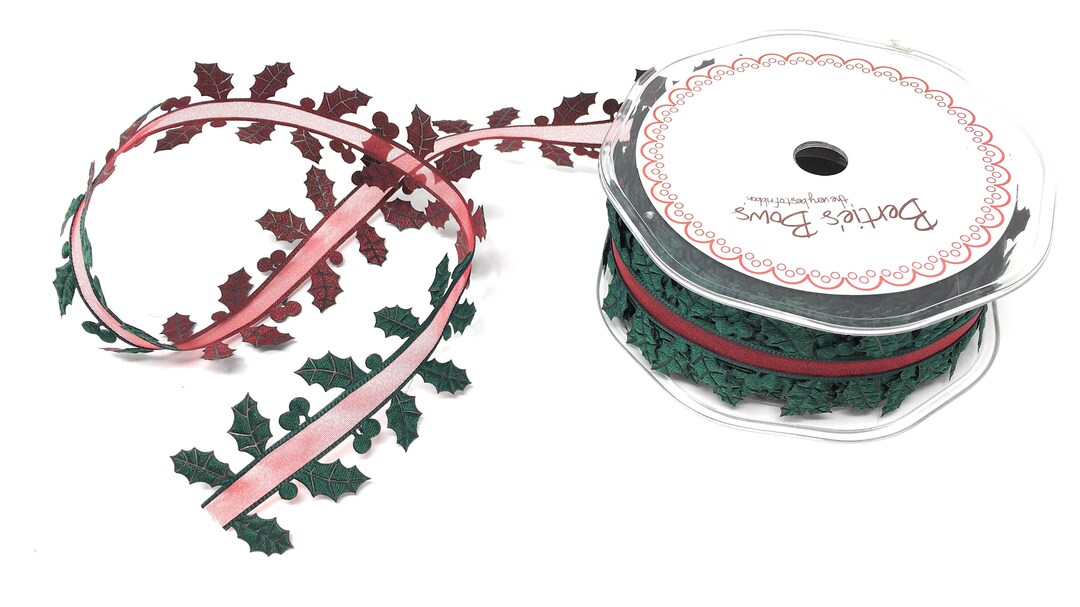 Christmas Ribbon Edge Holly Leaf Red and Green Sold at the Metre for ...