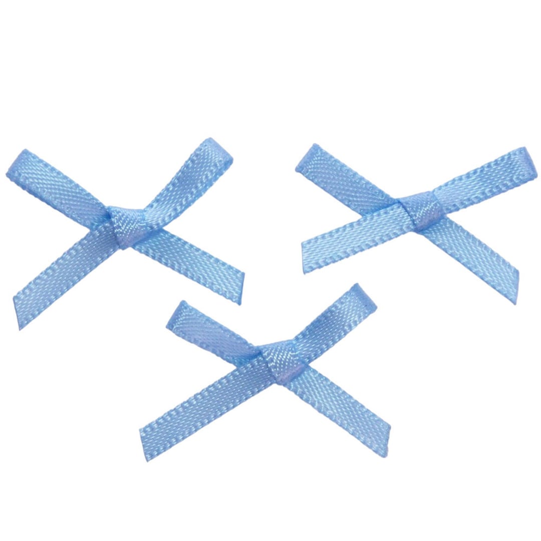 25 X Mini Satin Ribbon Knots 3mm-light Blue Color Ribbon Embellishment ...