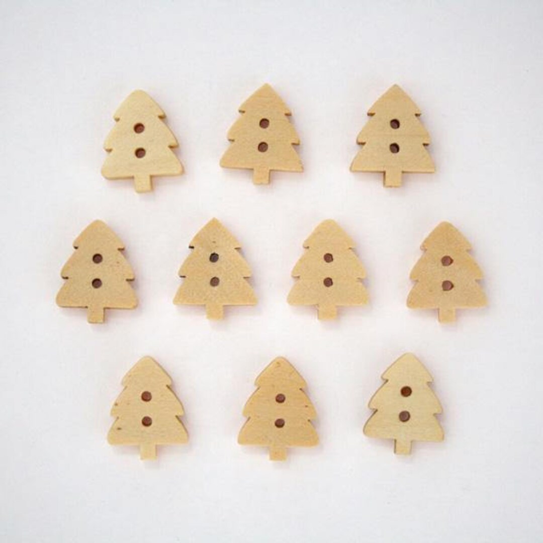 Wooden Buttons Fir / Wooden Tree / Natural Fancy Buttons Set of 10 ...