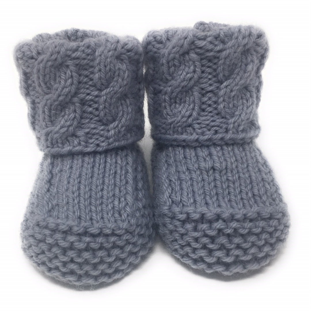 Hand Knitted Cable Baby Booties Colour Grey Choice of Size Hand Knit ...