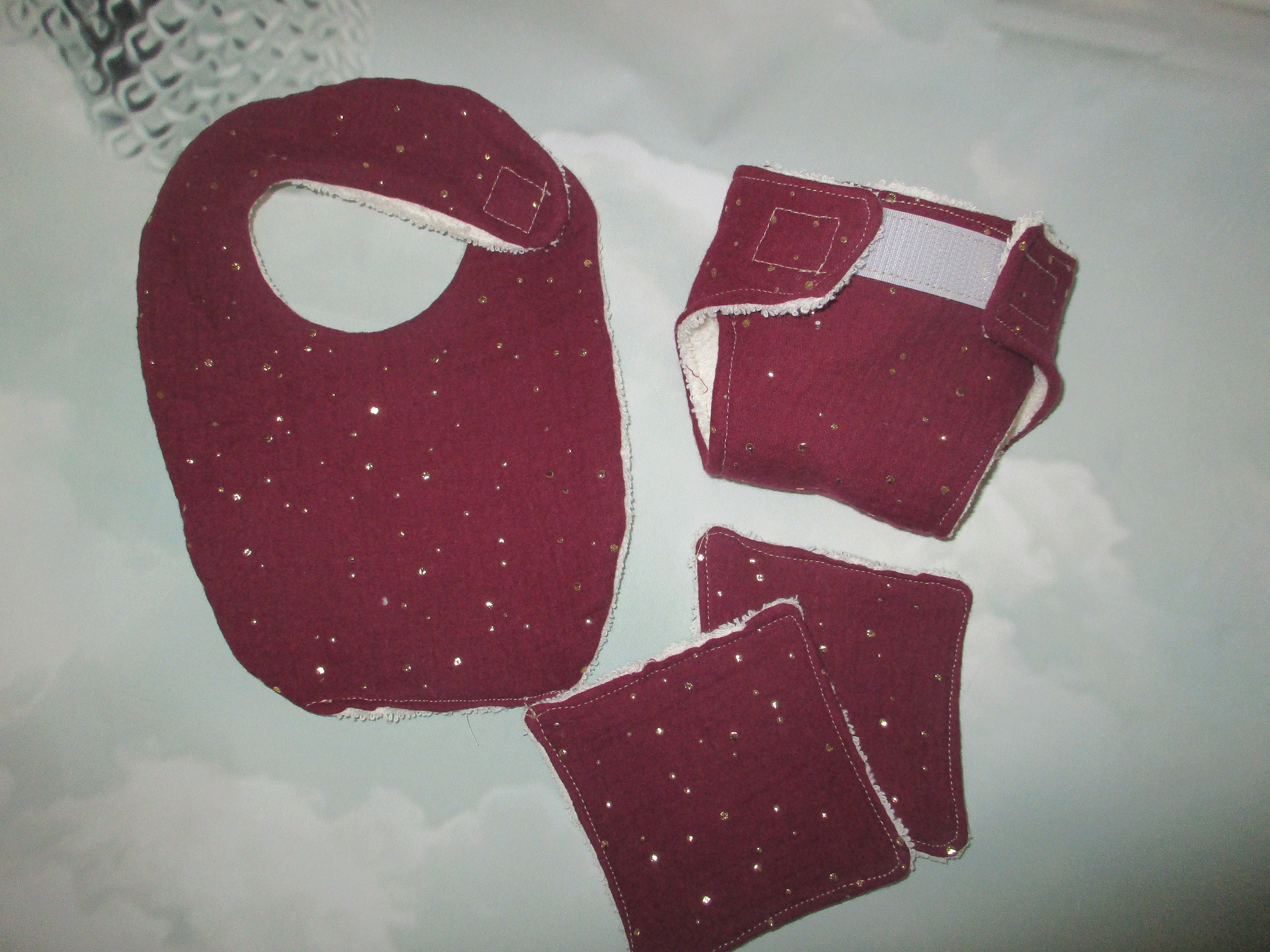 Diaper, Bib and Wipes for Doll in Garnet and Gold Double Gauze - Etsy UK