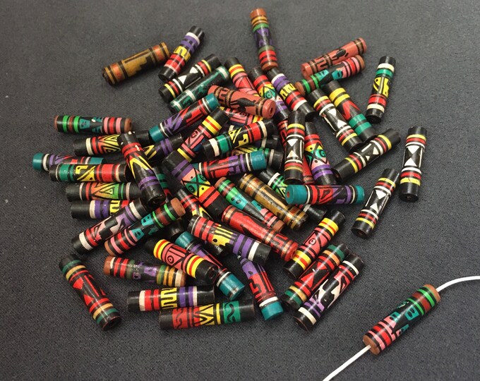 10 Artisanal Peruvian Terracotta Tube Beads, Hand Painted 6x20mm ...