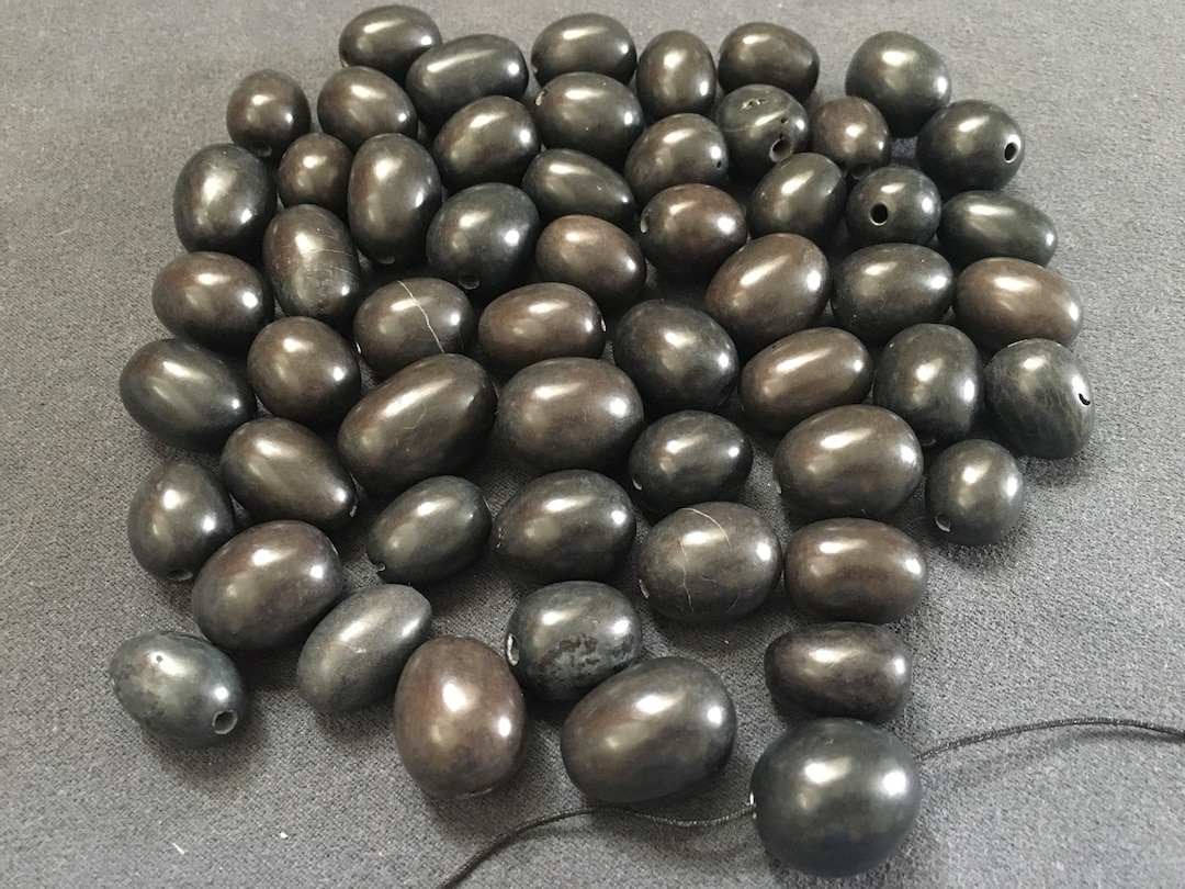 11 Large Tagua Palm Seed Beads, Black Olive, 12-20mm, Pambil, Corozo ...