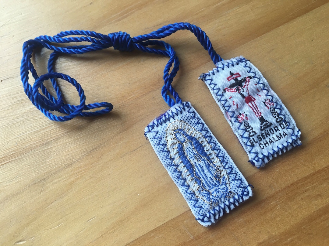 Scapular Necklace, Blue Virgin of Guadalupe, Escapulario, Jesus ...