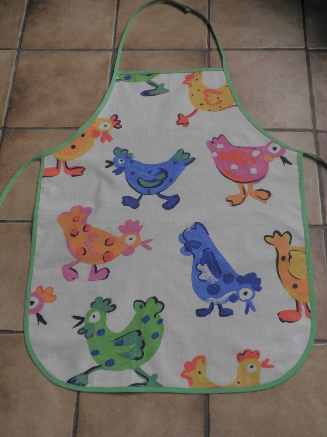 Child's Apron in Hen Pattern Cotton With Green Bias ... - Etsy