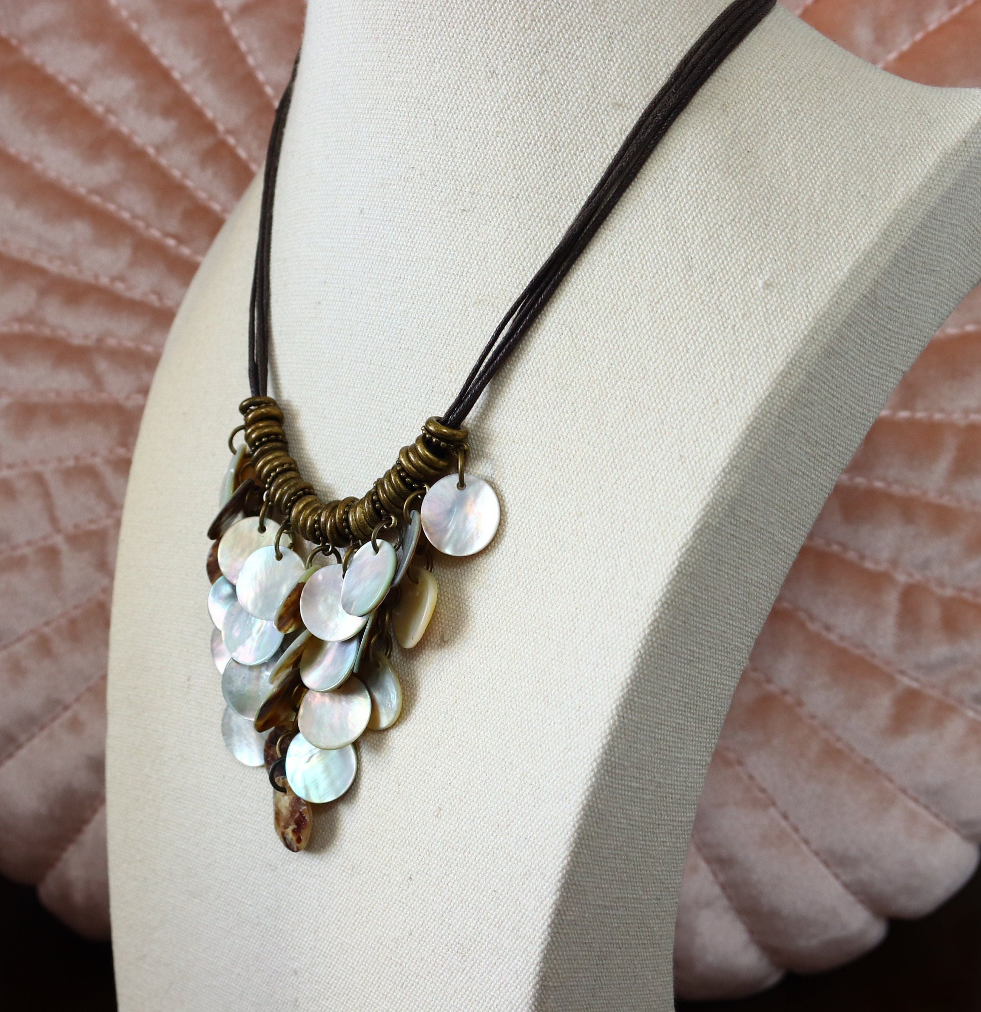 Vintage Mother of Pearl Boho Cascading Discs Necklace - Etsy UK