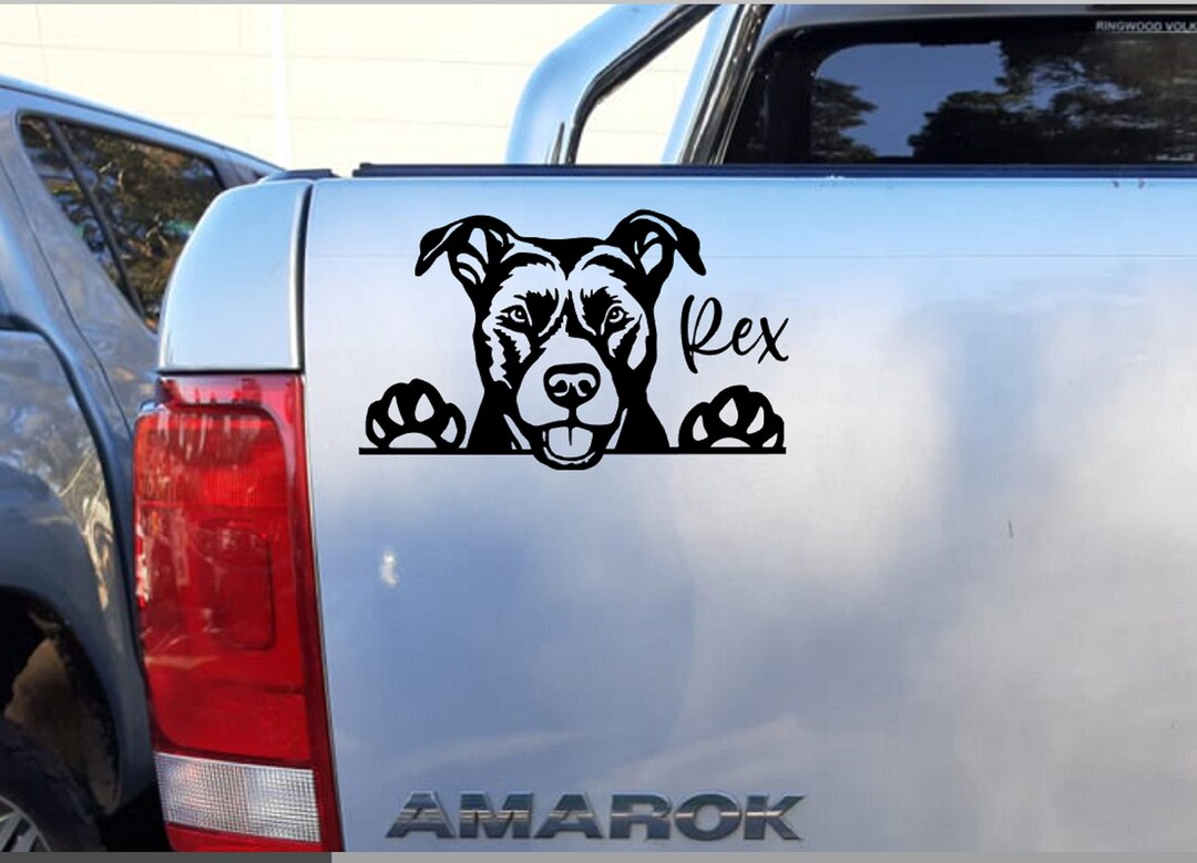 Amstaff Sticker, Car Vinyl Decal, Peeking American Staffy, Window ...