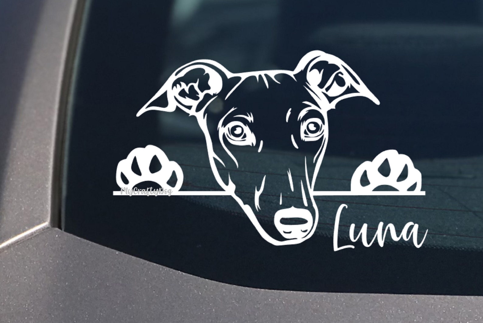 Peeking Greyhound Dog Car Decal Sticker, Whippet Dog Sticker, Vinyl ...