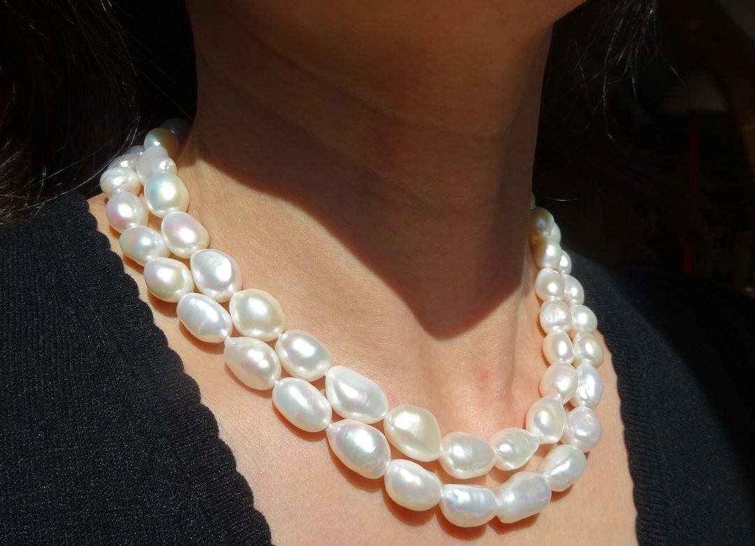 Collier grosses Perles de culture d'eau douce, perles couleur blanche ...