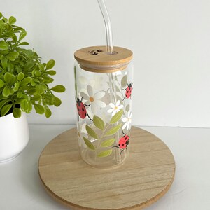 Ladybug Glass, Floral Ladybug Can Glass, Ladybug Garden Glass, Ladybug ...