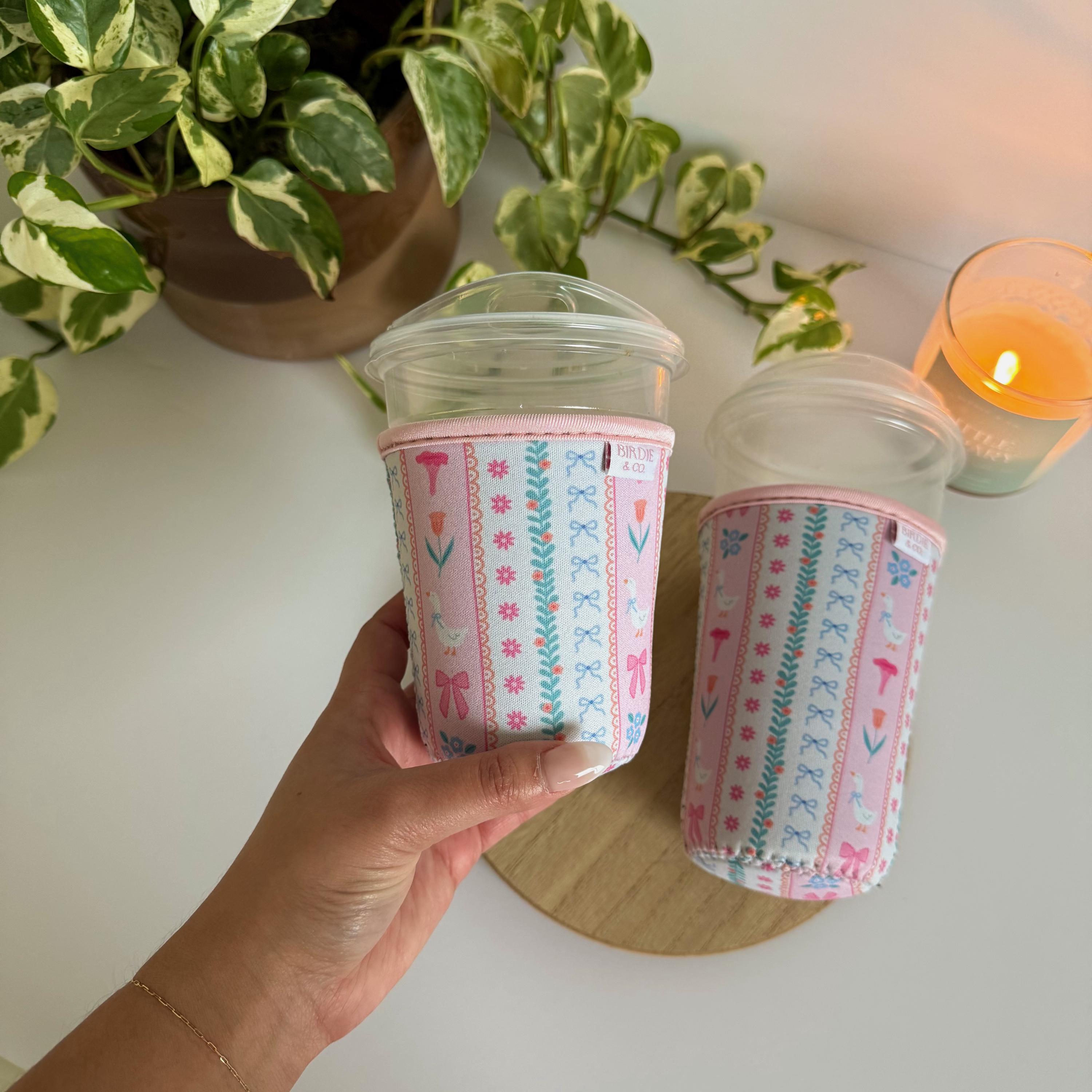 Goose & Floral Iced Coffee Sleeve | Cottage Core Reusable Cup Sleeve ...