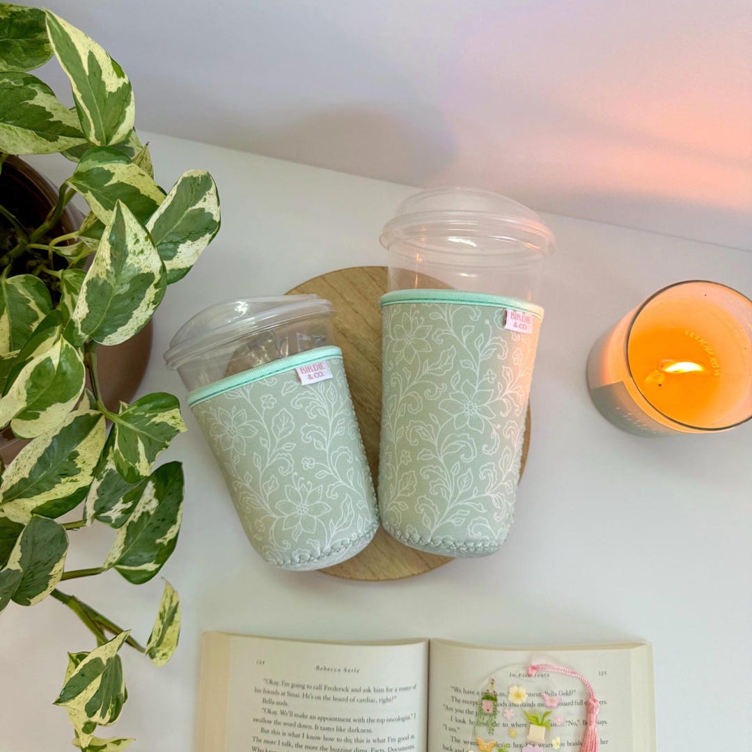 Dainty Floral Iced Coffee Sleeve | Reusable Cup Sleeve With Minimalist ...