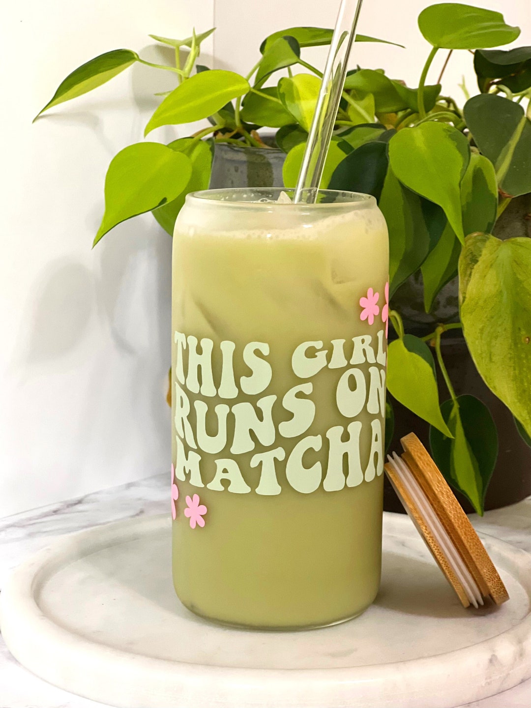 This Girl Runs on Matcha Cup, Bamboo Lid, Glass Straw, Beer Can Glass ...