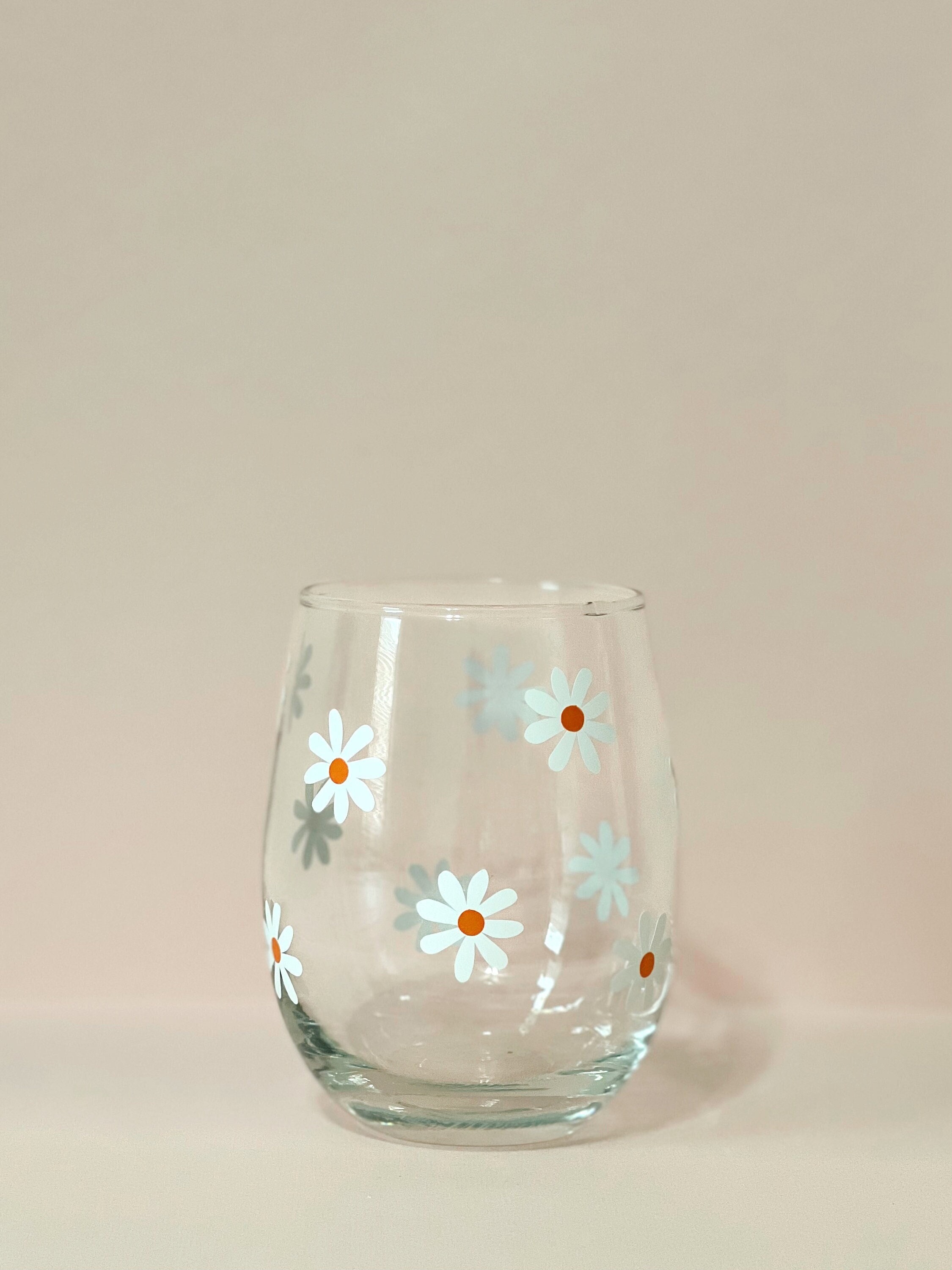 Stemless Daisy Wine Glass, Stemless Wine Glass, Daisy Drinking Glass ...