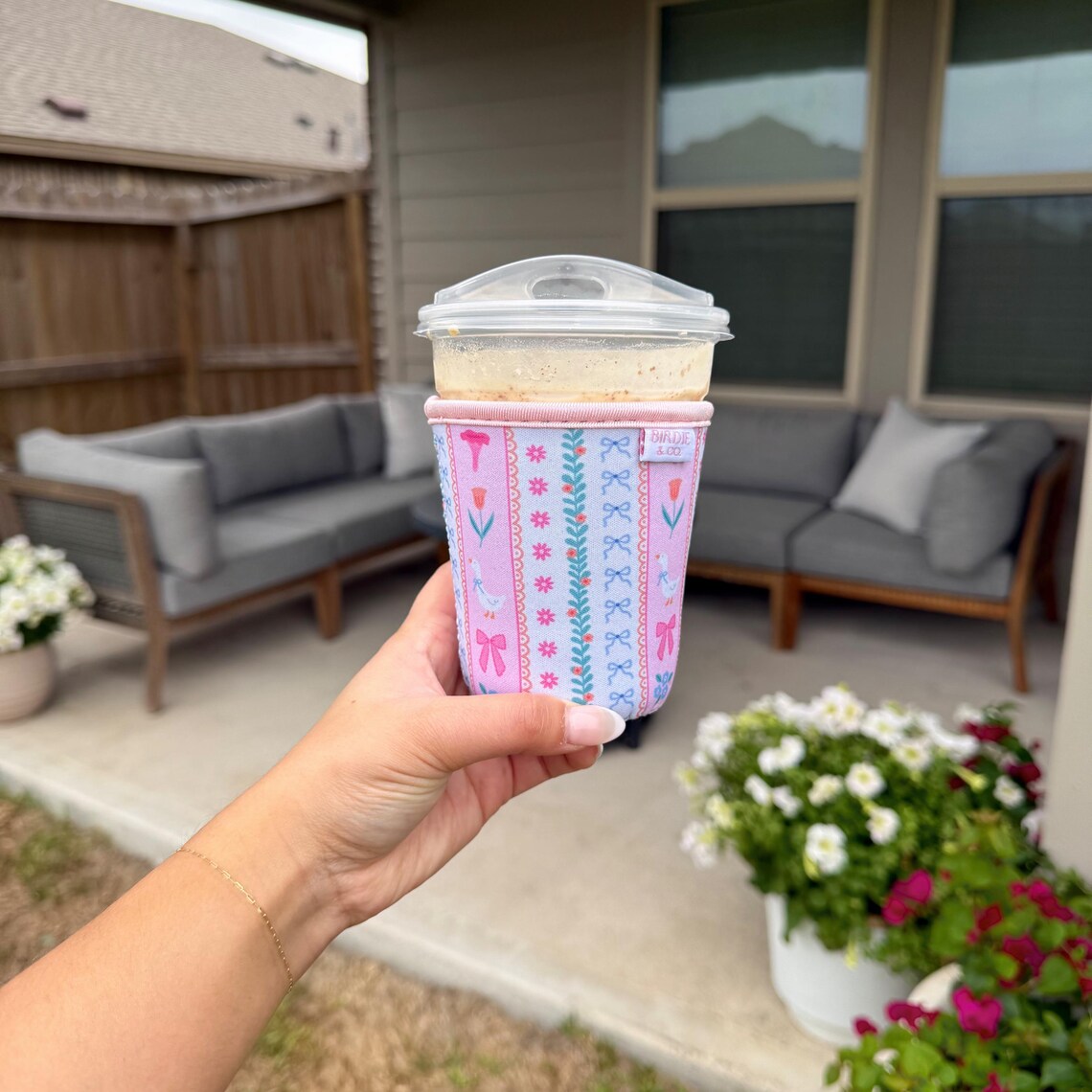 Goose & Floral Iced Coffee Sleeve | Cottage Core Reusable Cup Sleeve ...