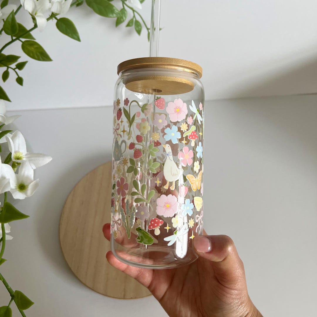 Cottagecore Iced Coffee Glass: Floral Garden Can Glass - Etsy
