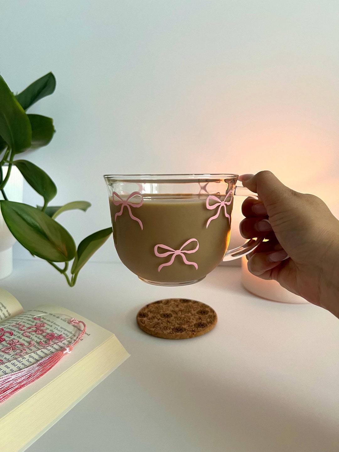 Clear Glass Pink Bow Mug, Aesthetic Glass Mug, Glass Bow Mug ...
