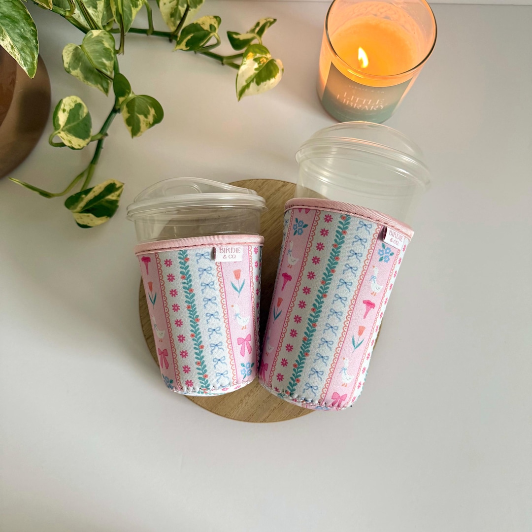 Goose & Floral Iced Coffee Sleeve | Cottage Core Reusable Cup Sleeve ...