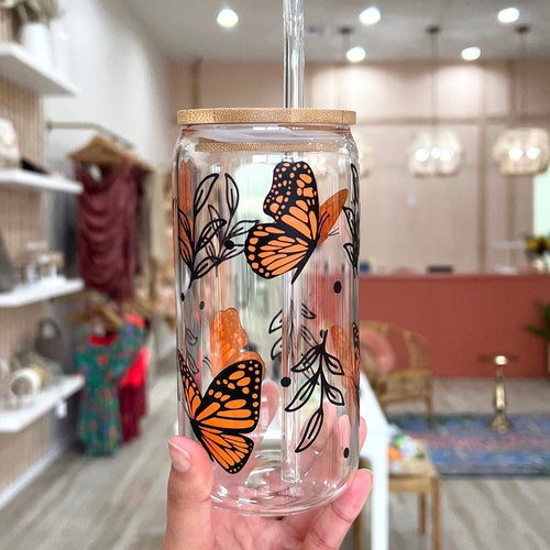 Monarch Butterfly Glass Monarch Can Glass Orange Monarch - Etsy