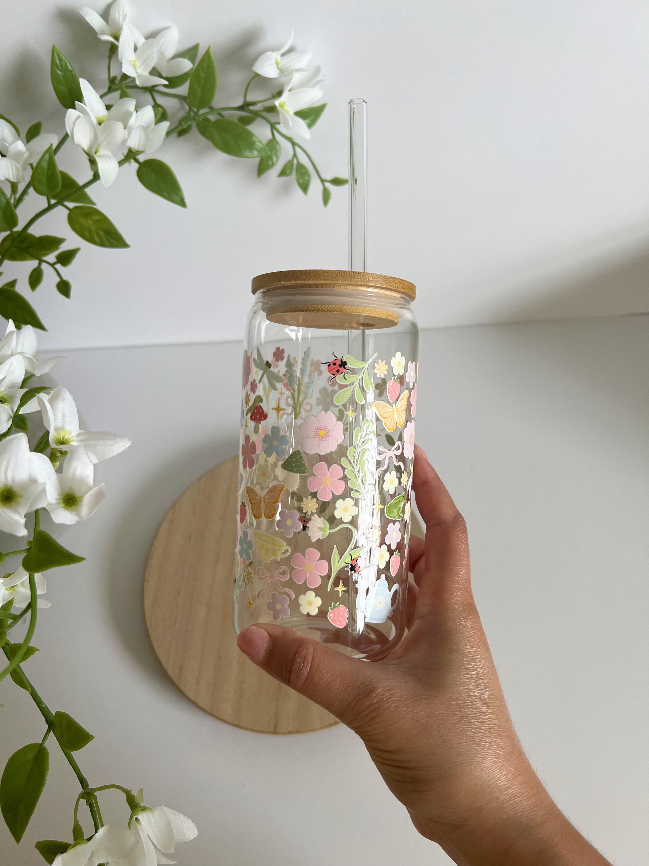 Cottagecore Iced Coffee Glass: Floral Garden Can Glass - Etsy