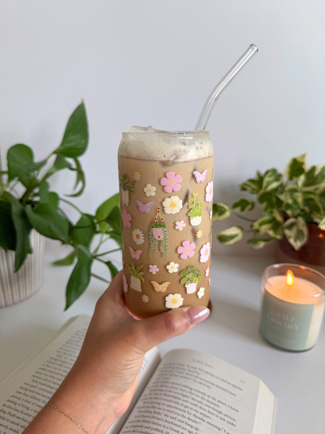 Plant and Flower Iced Coffee Glass,house Plant Iced Coffee Glass ...