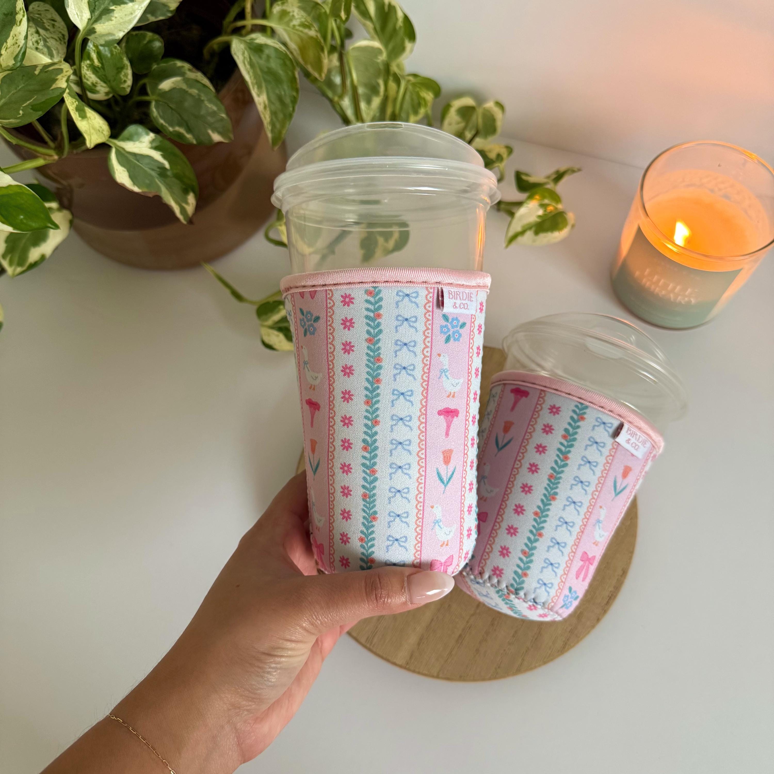 Goose & Floral Iced Coffee Sleeve | Cottage Core Reusable Cup Sleeve ...