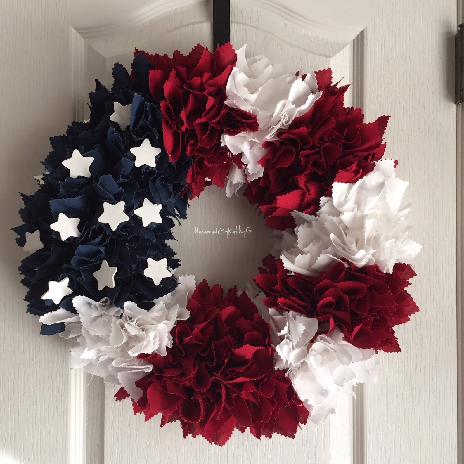 American Flag Wreath, 22in, American Flag Fabric Wreath, Red, White ...