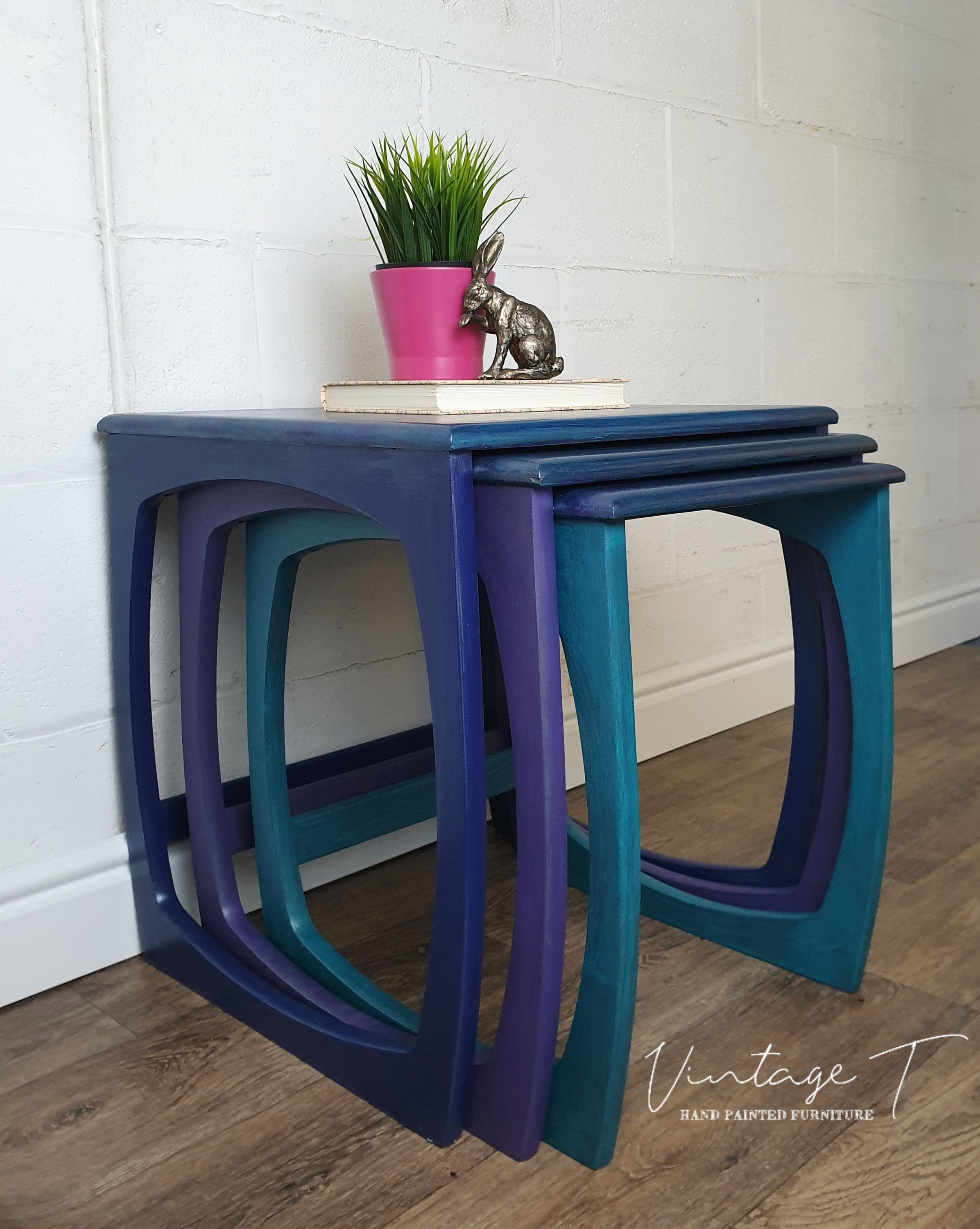Furniture SOLD Firefly Upcycled Peacock Painted Side Table Vintage ...