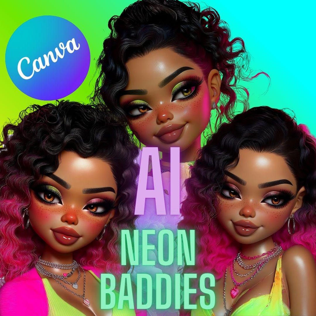 Neon Baddies Digital Art Bundle, Pink Glam Portraits, Bold Wall Art ...
