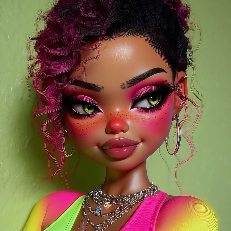 Neon Baddies Digital Art Bundle, Pink Glam Portraits, Bold Wall Art ...