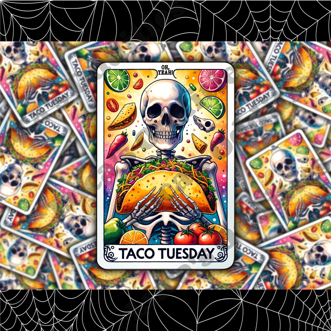 Taco Tuesday Skeleton Sticker - Fun and Colorful Food Illustration ...