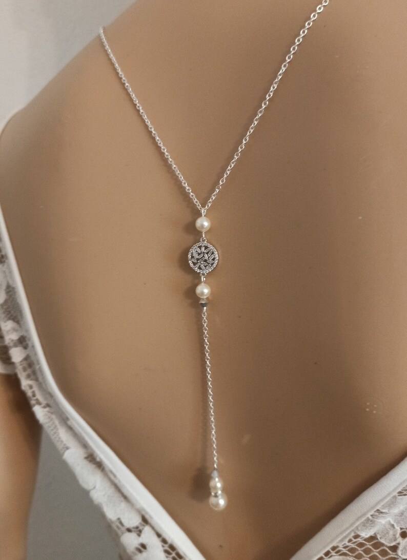 Léa Wedding Back Necklace, Ivory Back Jewelry, Back Jewelry Necklace ...