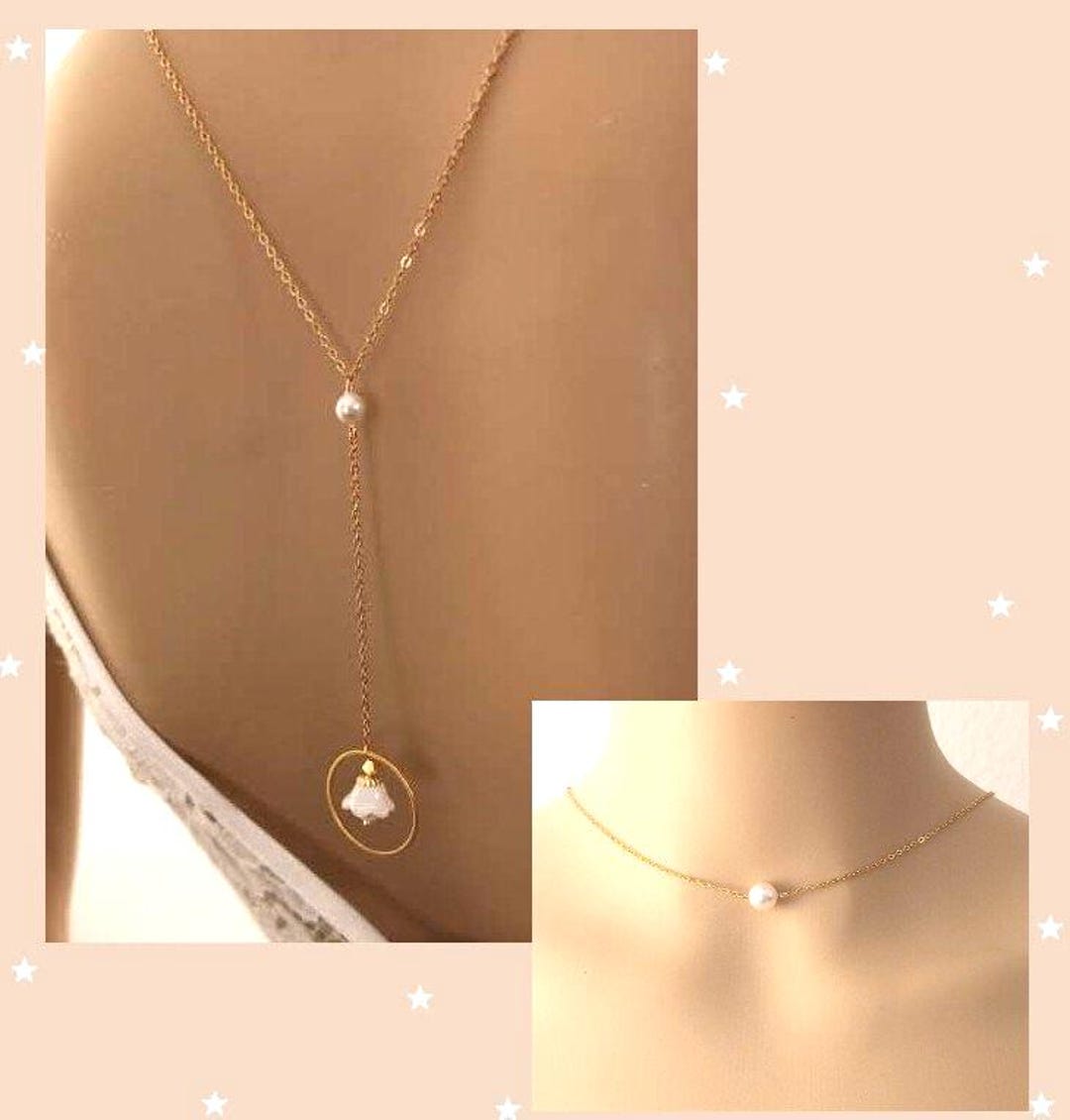 Wedding Back Necklace Steel Chain Eva Wedding Necklace White Flower ...