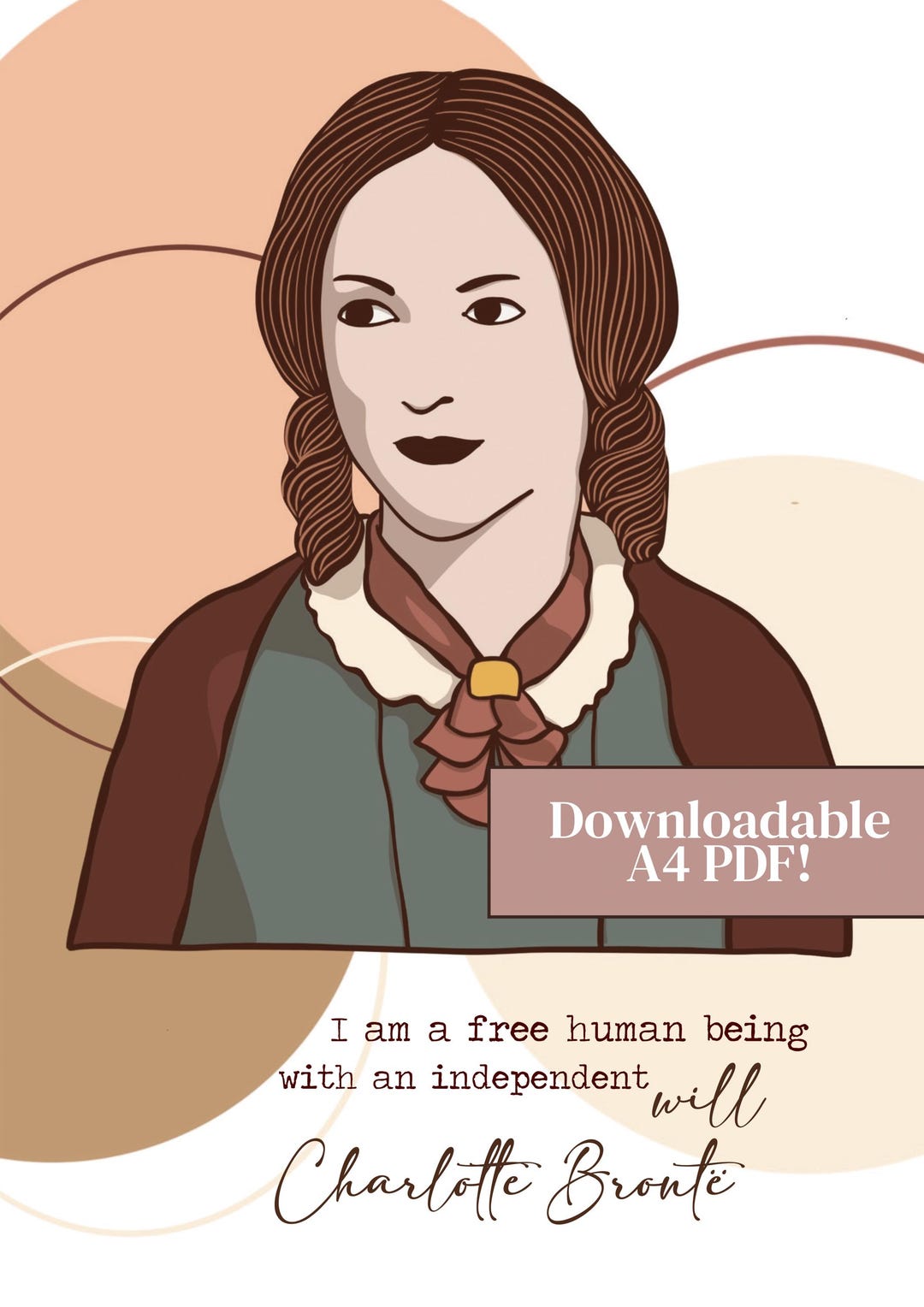 Charlotte Brontë Poster to Print in A4 Format, Portrait of Charlotte ...